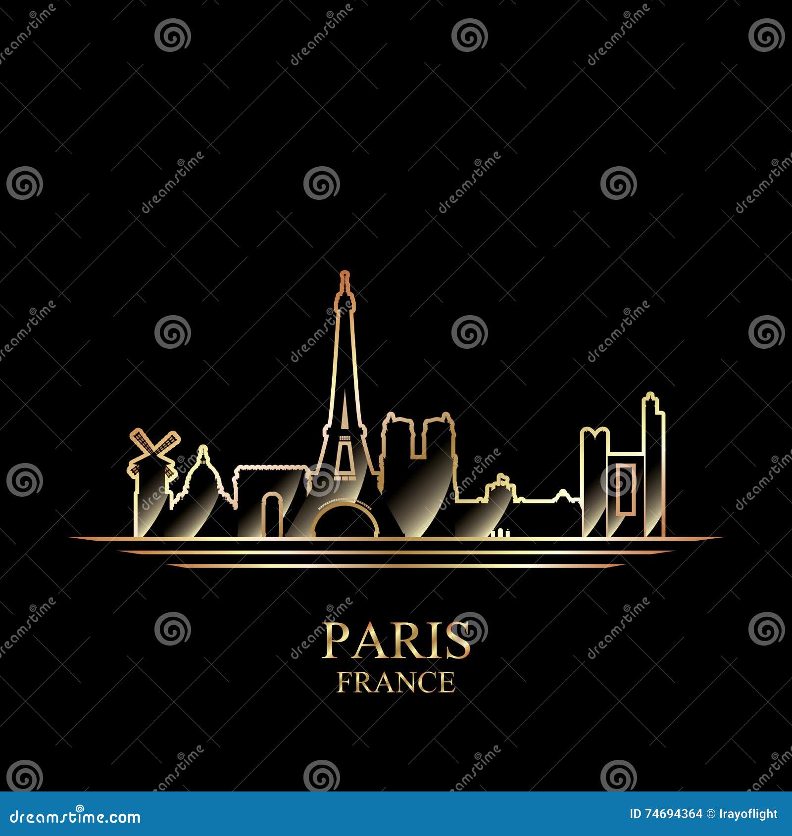 Gold Silhouette of Paris on Black Background Stock Vector ...