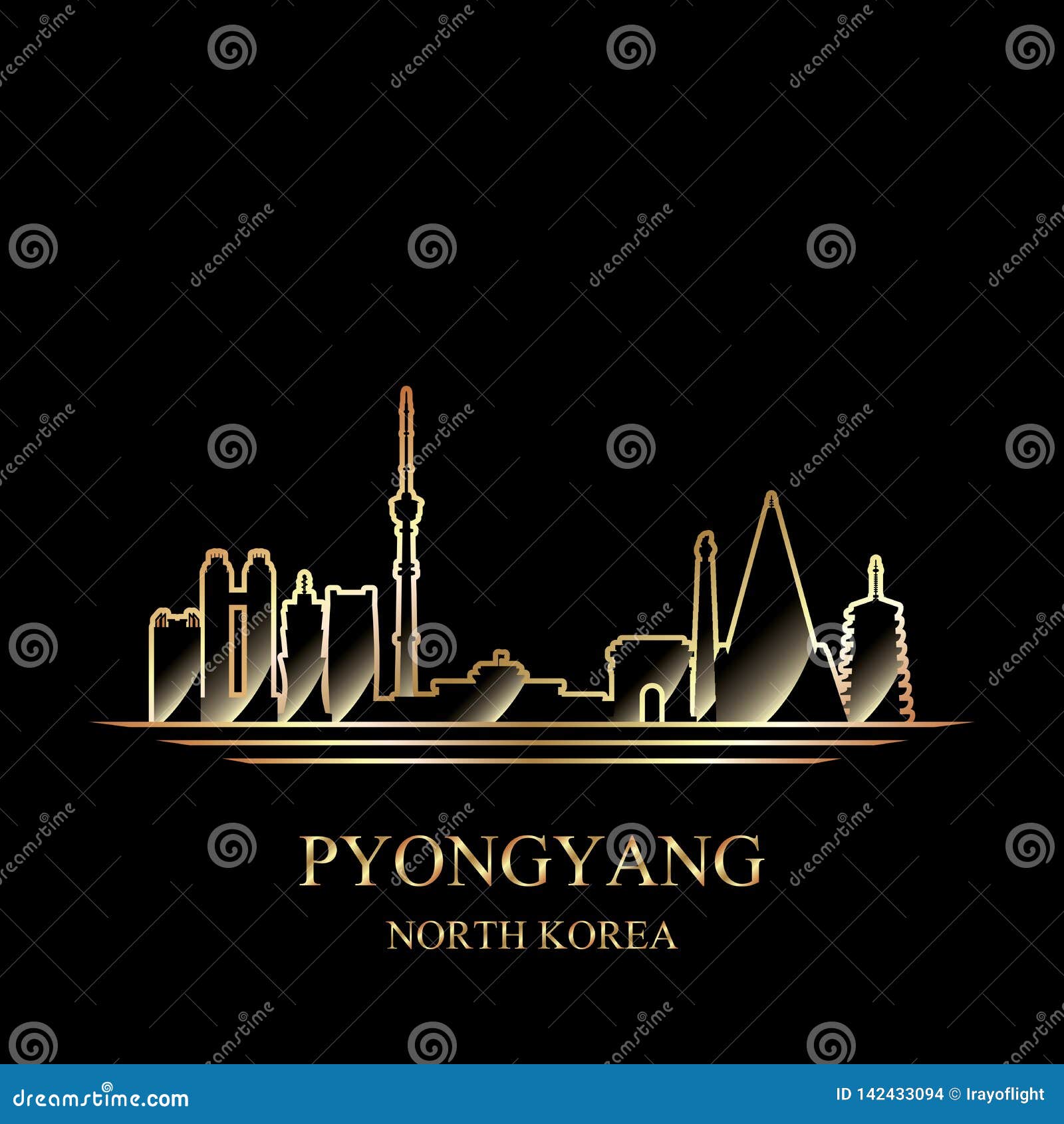 Gold Silhouette Of Pyongyang On Black Background Vector Illustration ...