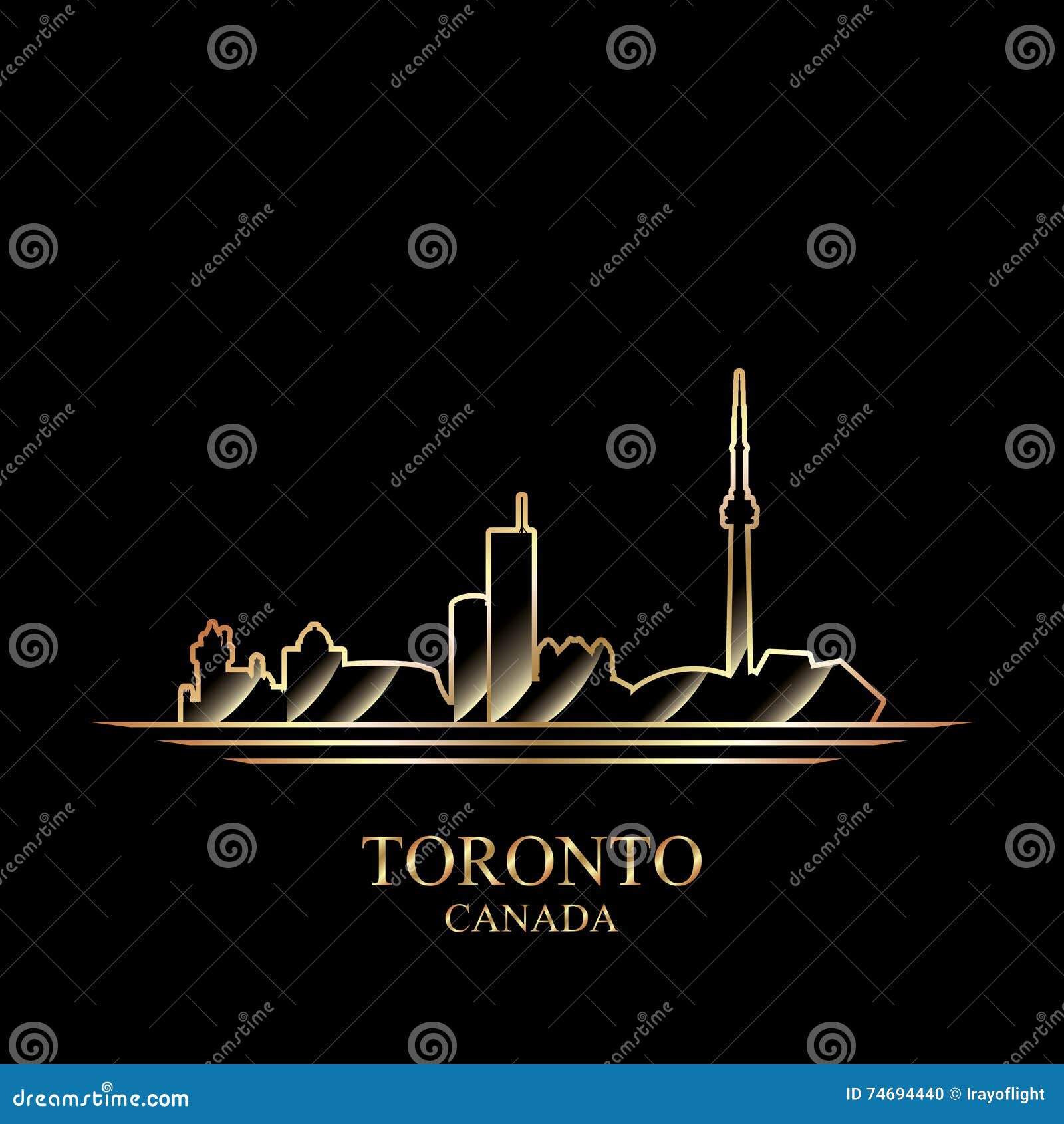 Gold Silhouette of Toronto on Black Background Stock Vector ...