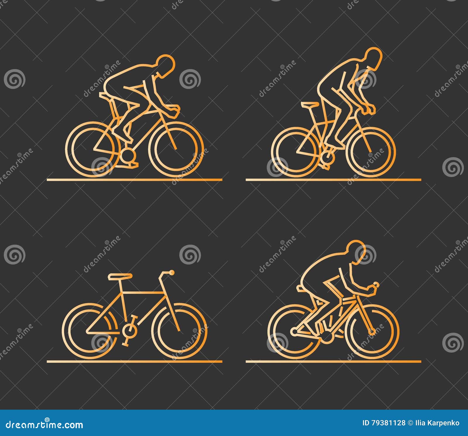 Gold silhouettes of cycle. stock illustration. Illustration of exercise ...