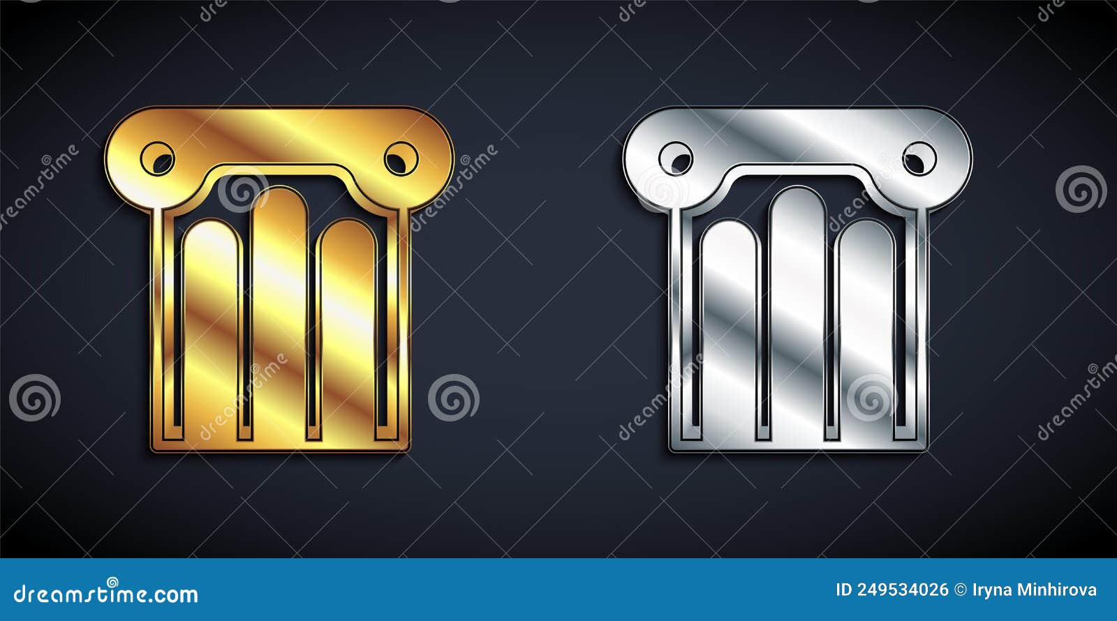 Gold and Silver Ancient Column Icon Isolated on Black Background. Long ...