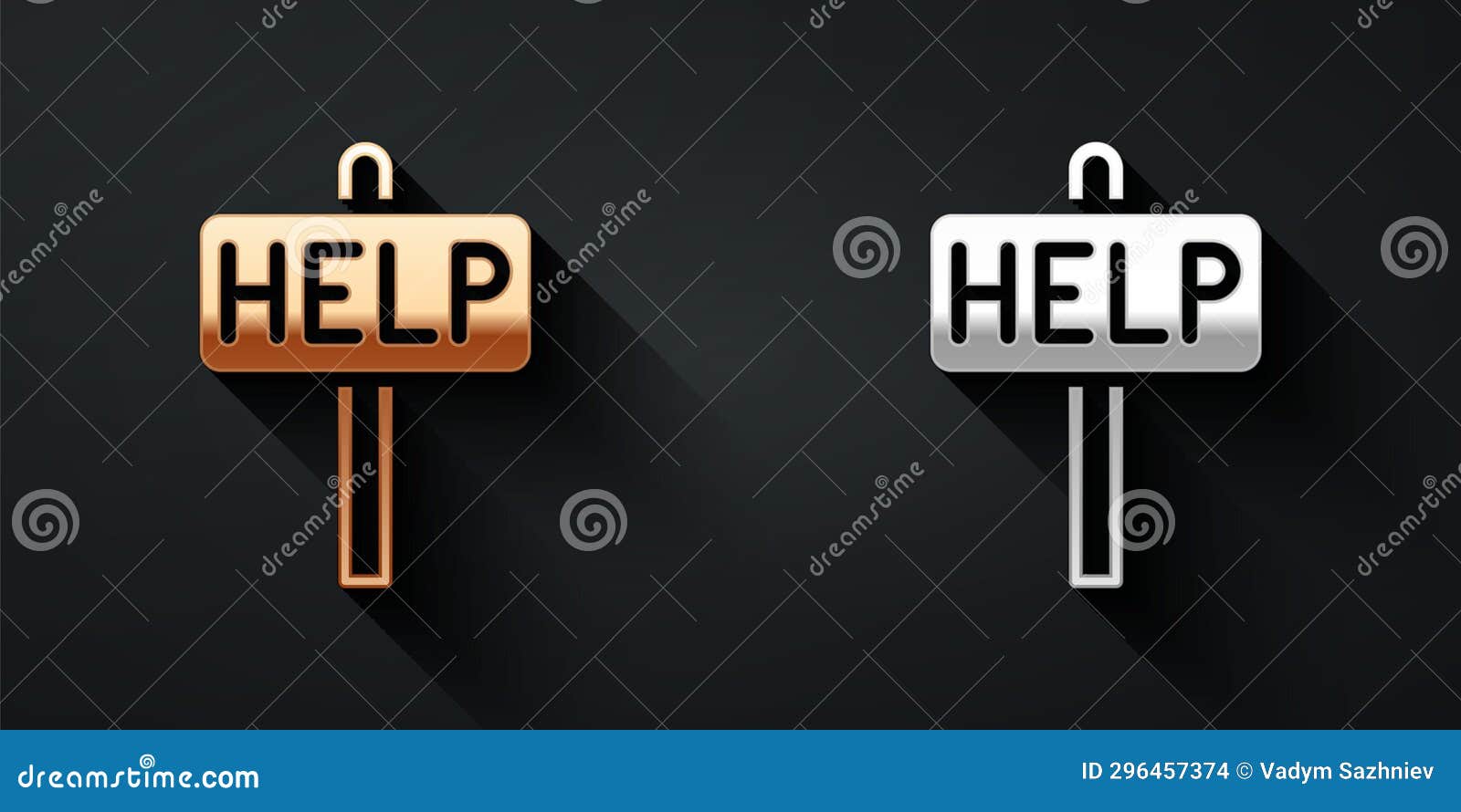 Gold and Silver Ask for Help Text Icon Isolated on Black Background ...