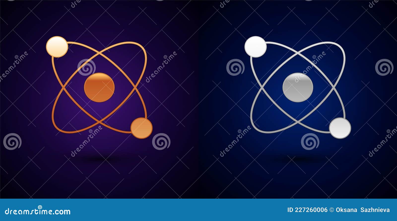 Gold and Silver Atom Icon Isolated on Black Background. Symbol of ...