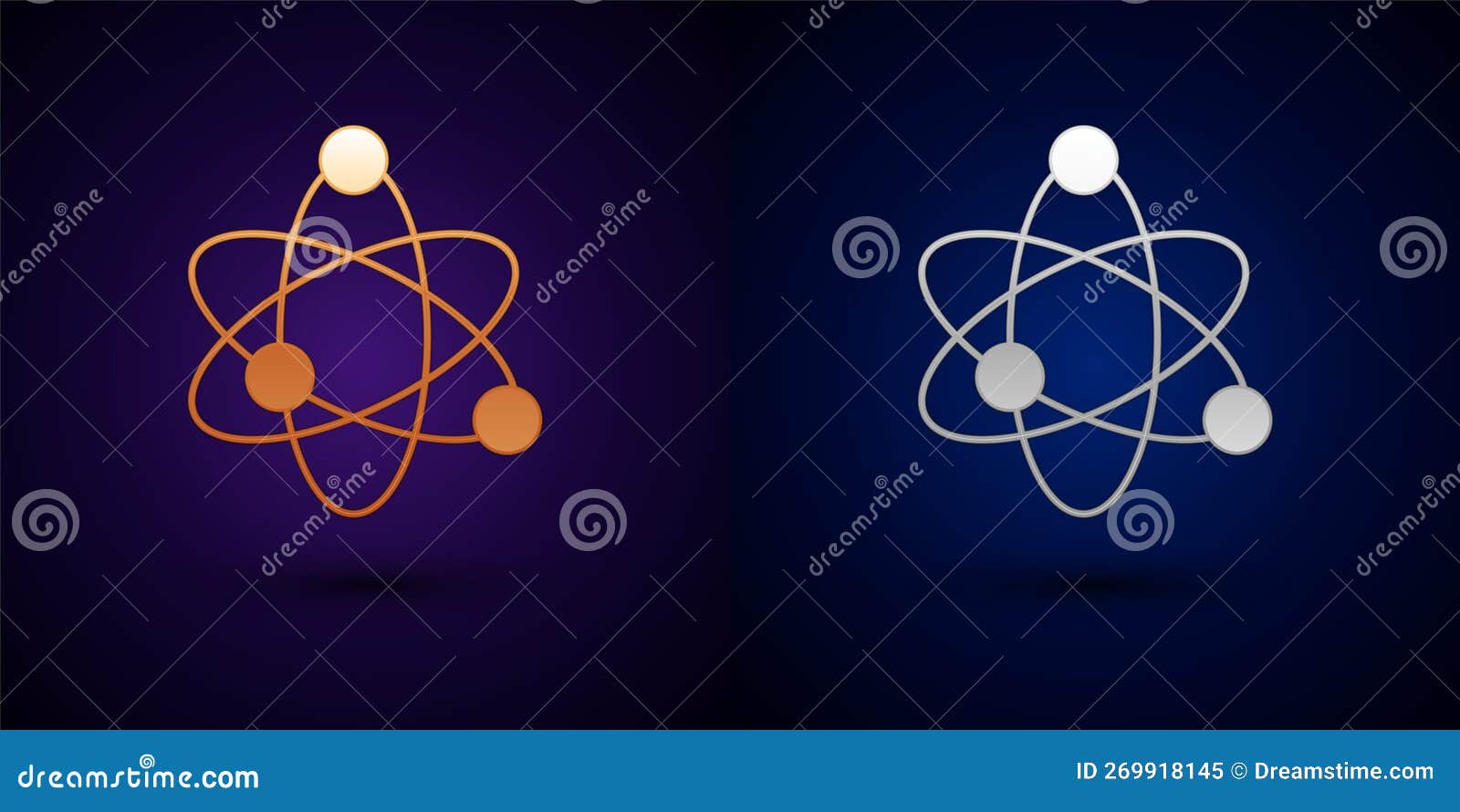 Gold and Silver Atom Icon Isolated on Black Background. Symbol of ...