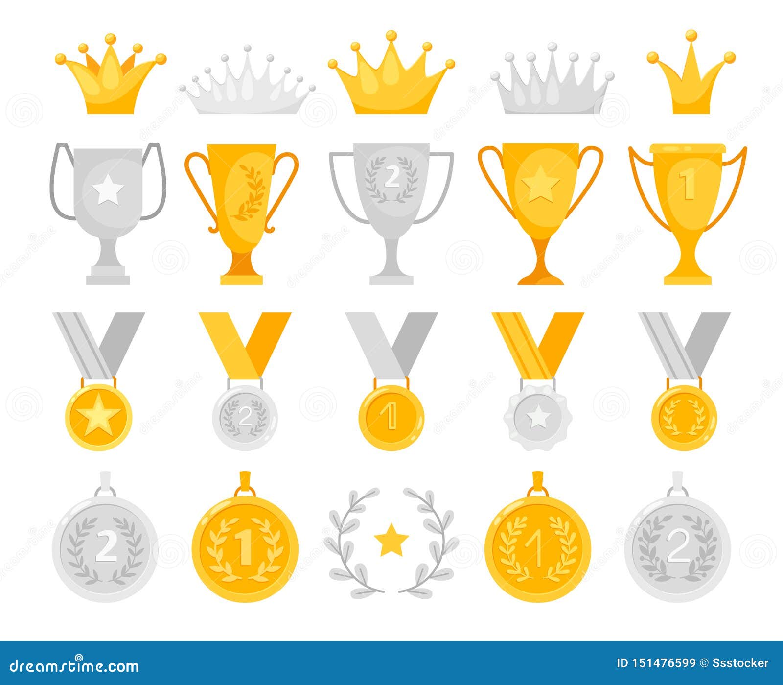 Gold and silver awards set stock vector. Illustration of honor - 151476599