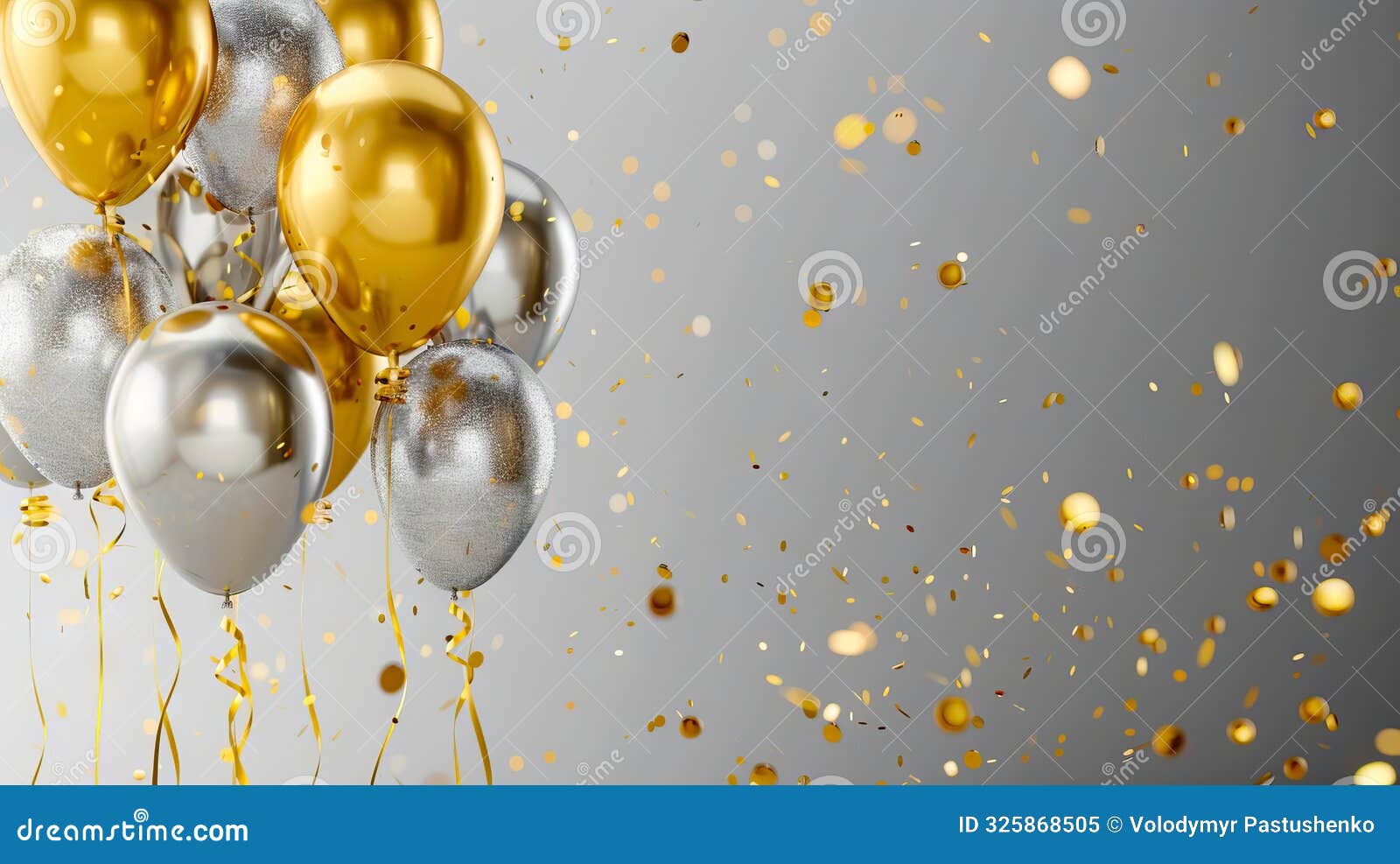 Gold and Silver Balloons Floating in the Air Stock Image - Image of ...