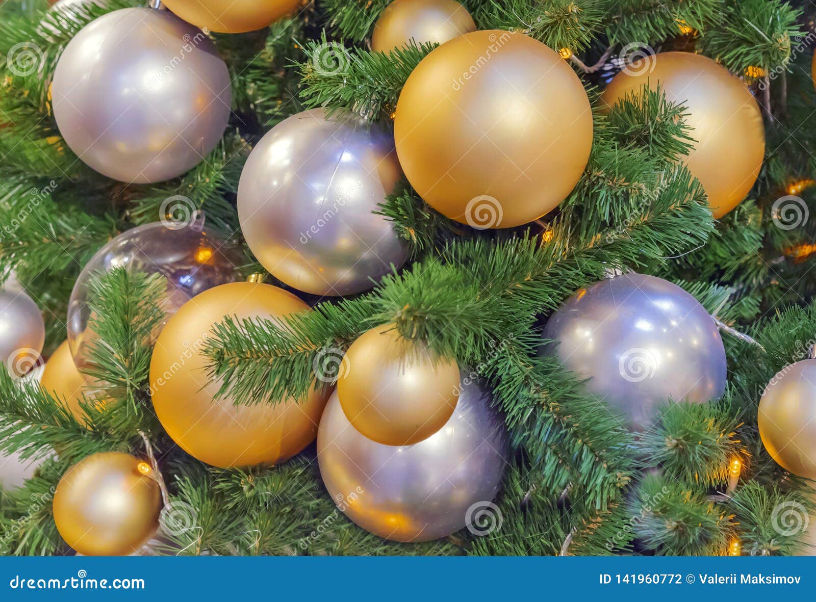 Gold and Silver Balls on the Christmas Tree Stock Photo - Image of year ...
