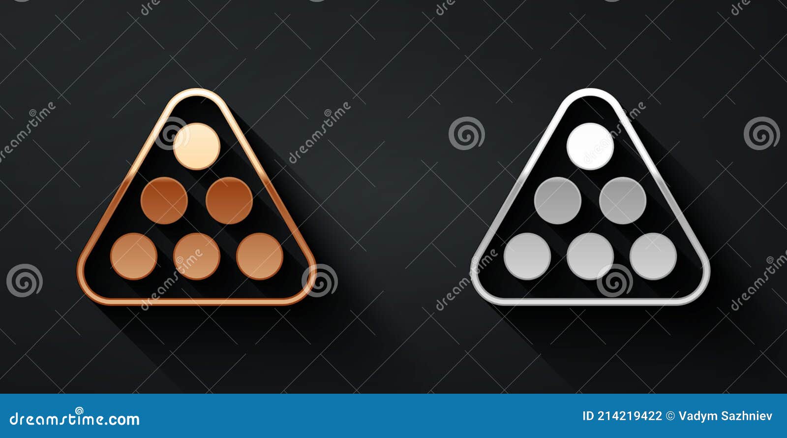 Gold and Silver Billiard Balls in a Rack Triangle Icon Isolated on ...