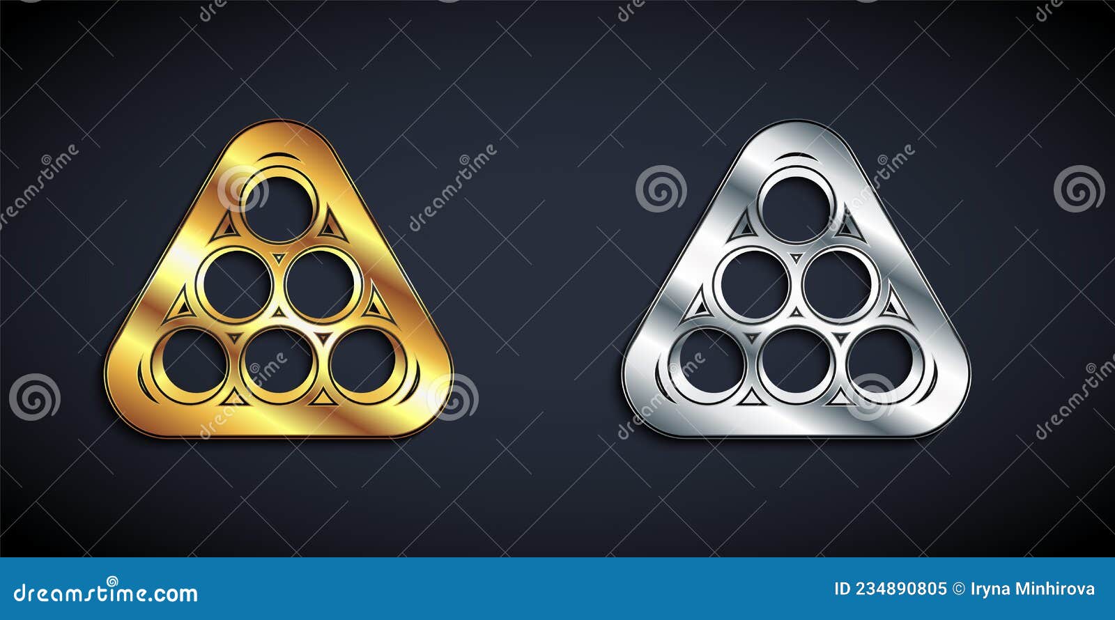 Gold and Silver Billiard Balls in a Rack Triangle Icon Isolated on ...