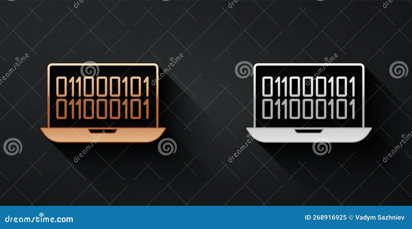 Gold and Silver Binary Code Icon Isolated on Black Background. Long ...