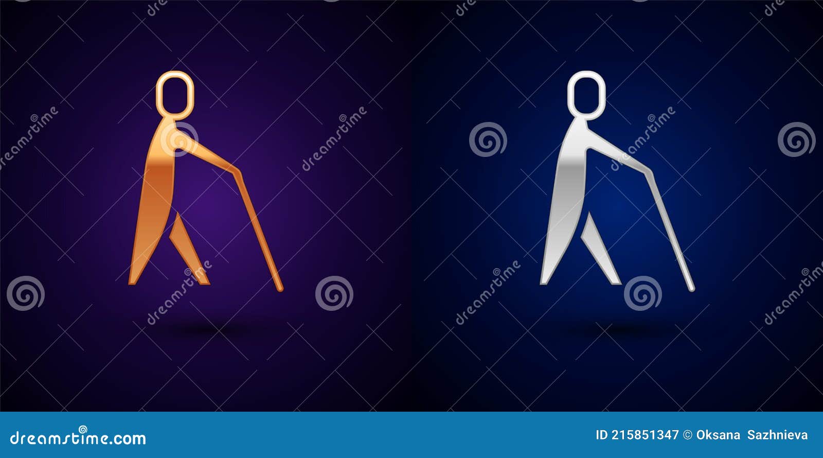 Gold and Silver Blind Human Holding Stick Icon Isolated on Black ...