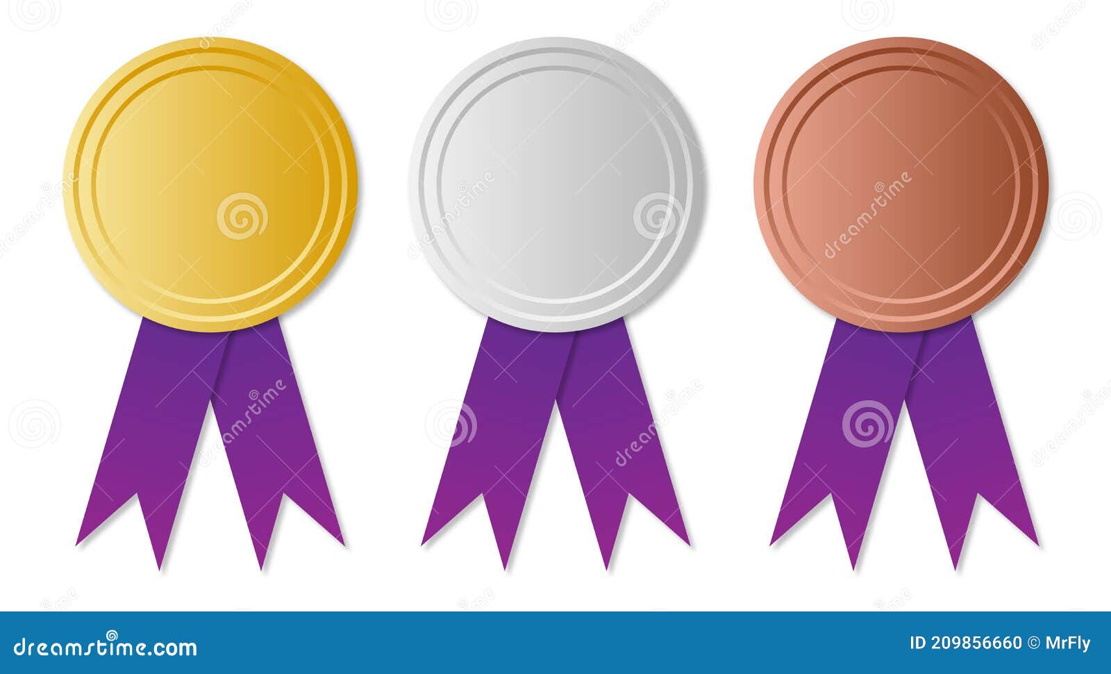 Purple Ribbon Gold Silver Bronze Blank Winner Medal, Vector ...