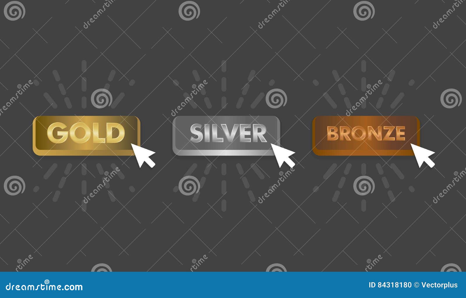 Gold Silver and Bronze Buttons Set with Mouse Click Icon Illustration ...