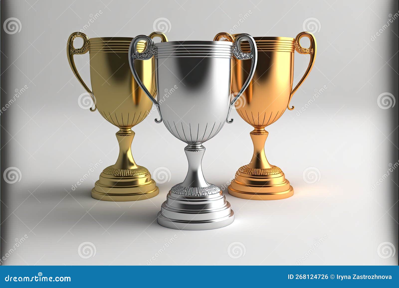 Gold Silver and Bronze Cups for the First Second and Third Place in the ...