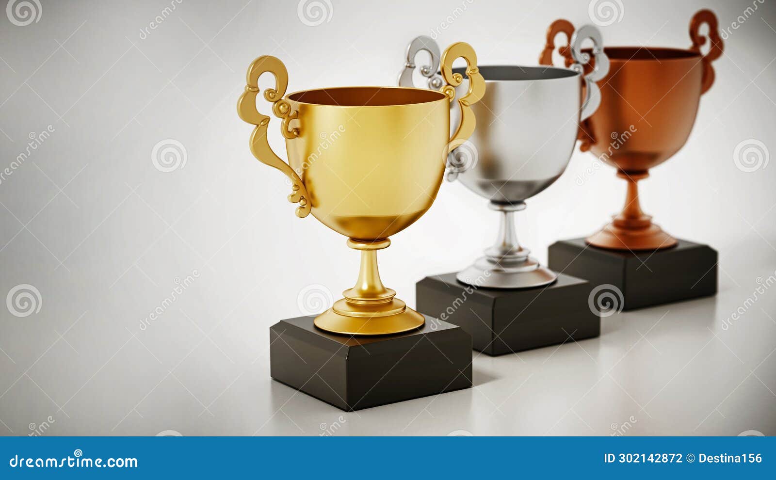 Gold, Silver and Bronze Cups Isolated on White Background. 3D ...