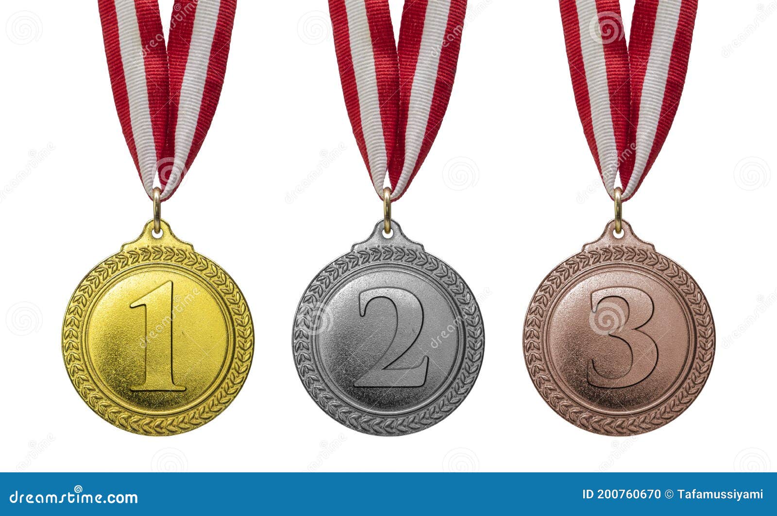 Gold, Silver, Bronze First, Second, Third Medals on Isolated White ...
