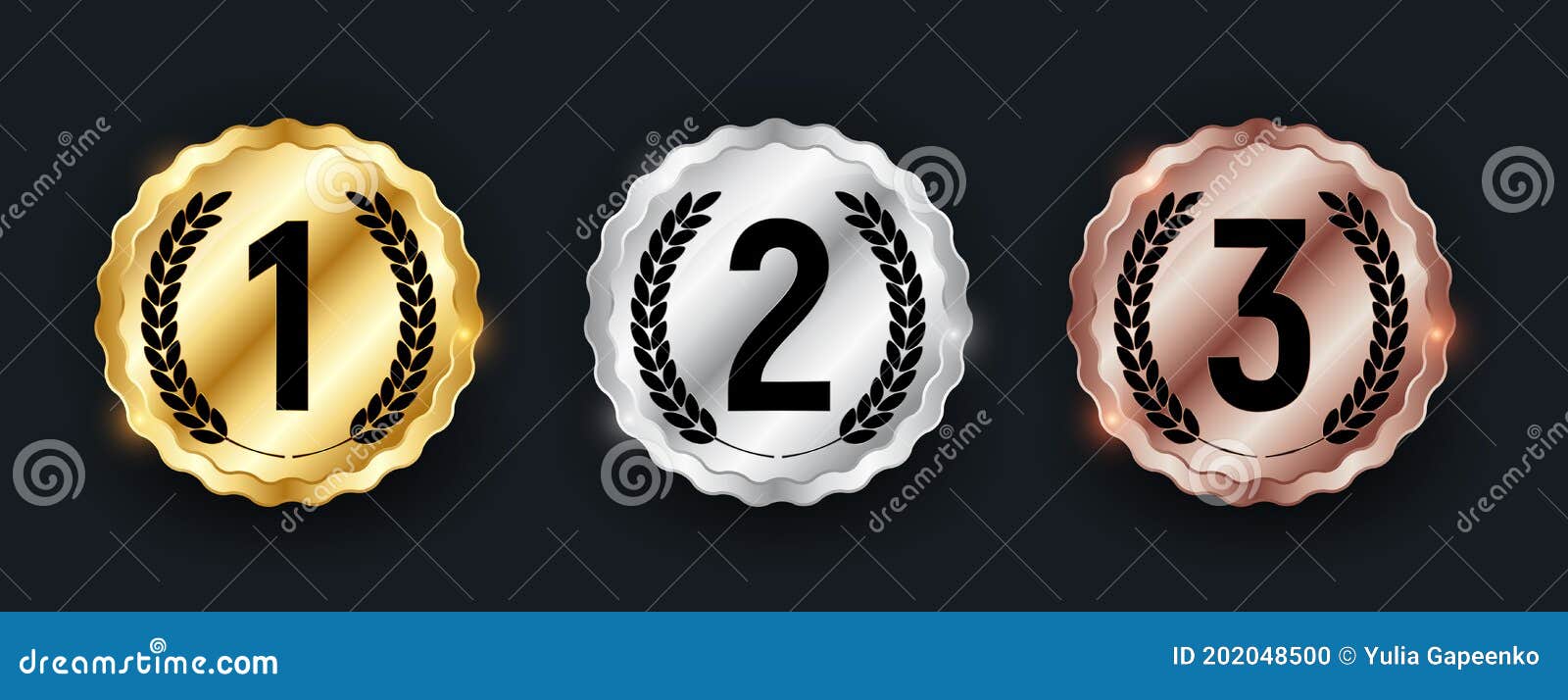 Gold, Silver and Bronze Medal. Badge of the Icon First, Second and ...