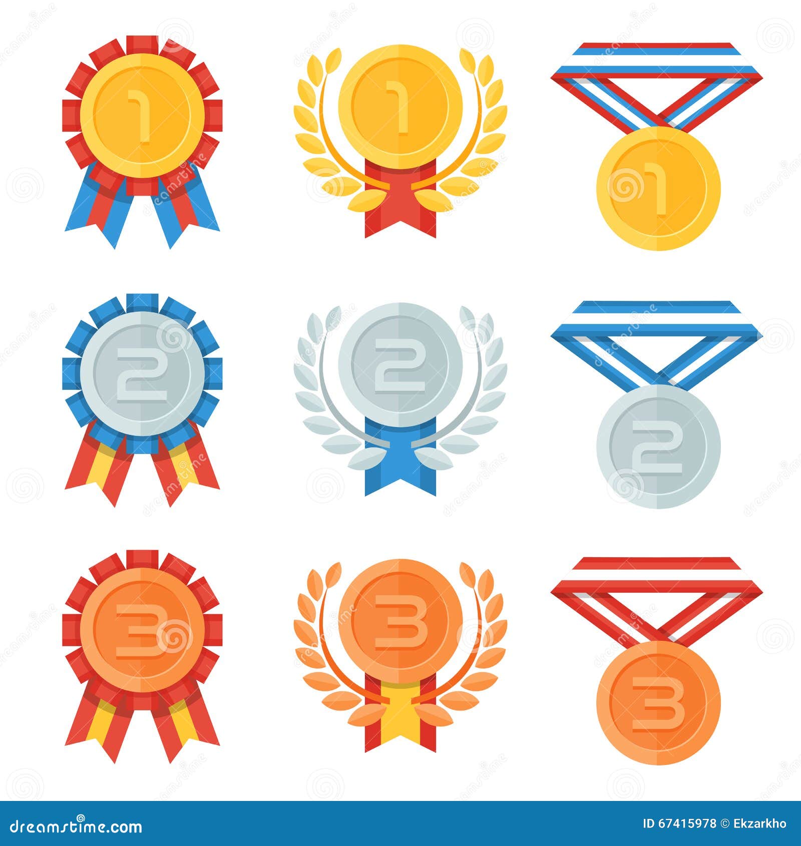 Gold, Silver, Bronze Medal in Flat Icons Set. Stock Vector ...