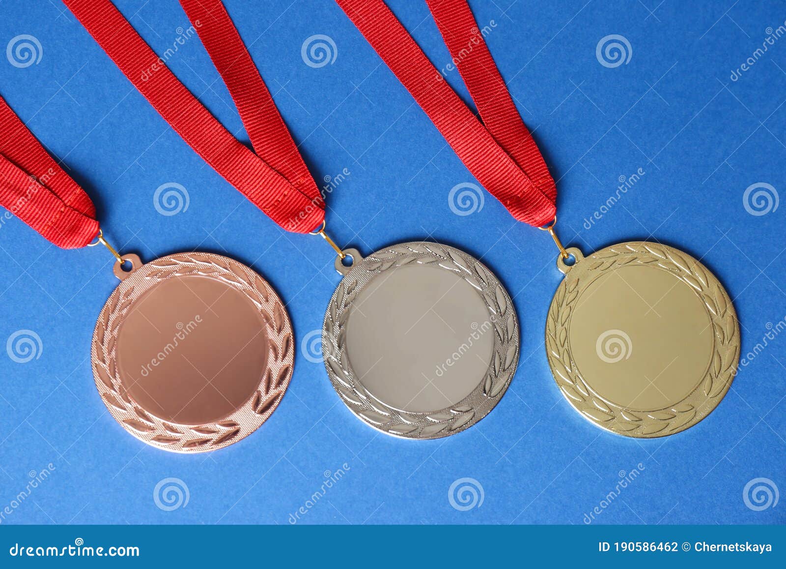 Gold, Silver and Bronze Medals on Background, Flat Lay. Space for ...