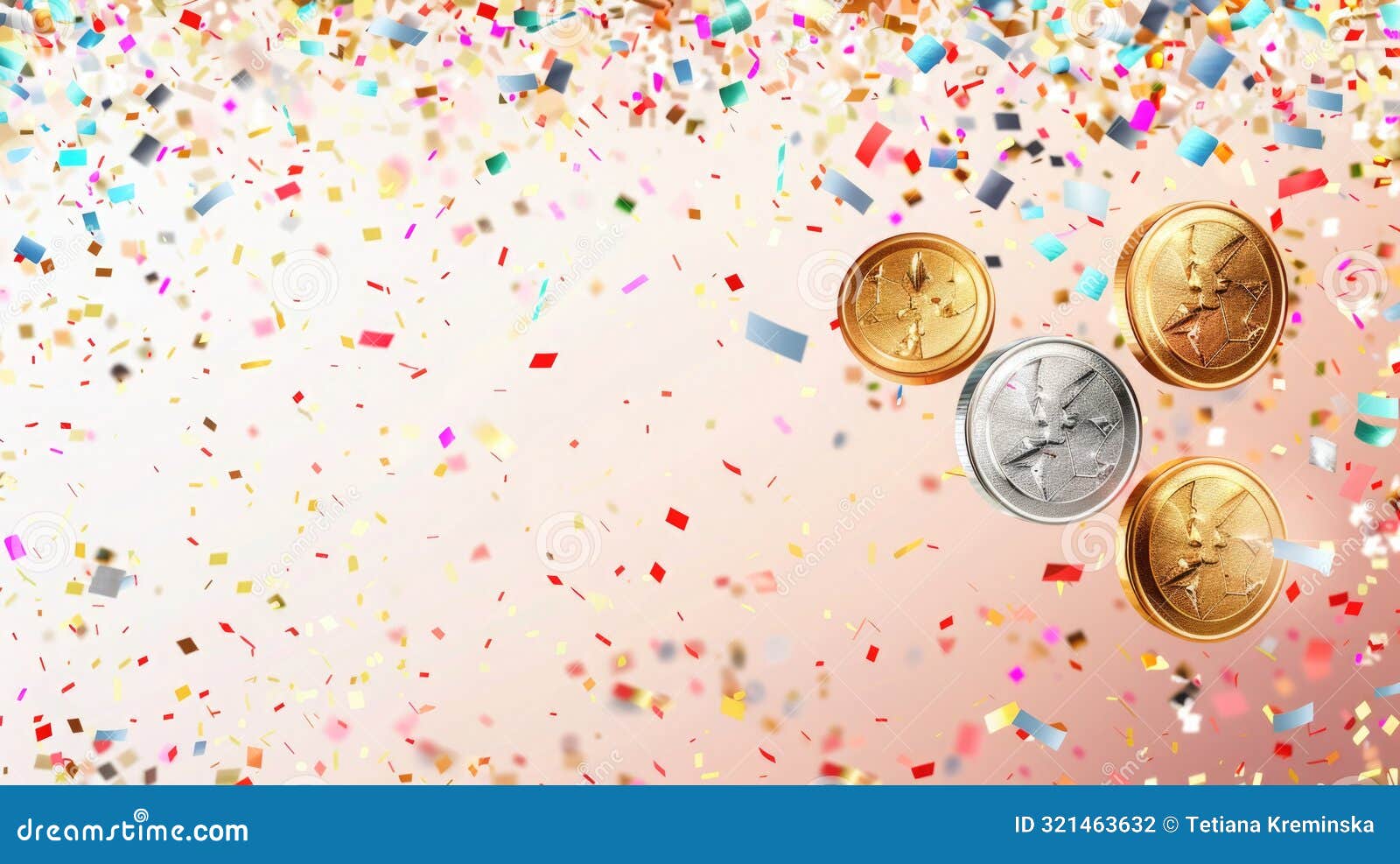 Gold, Silver, and Bronze Medals with Confetti Background Illustration ...