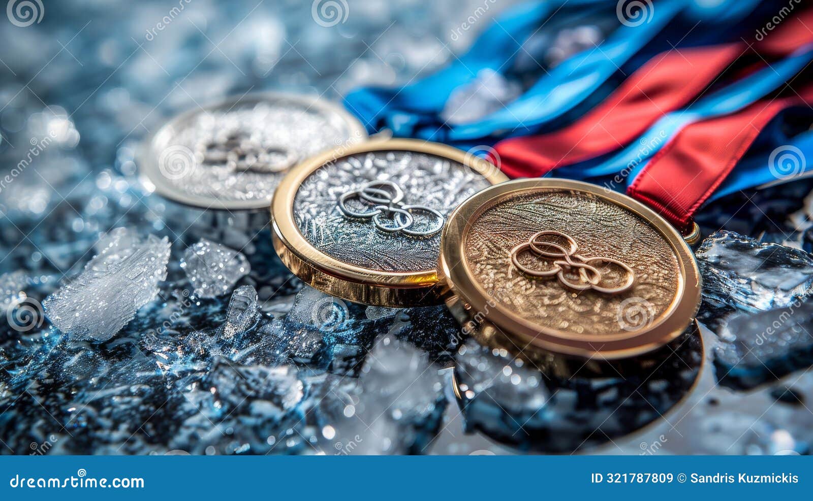 Gold, Silver and Bronze Medals with Ice. Generative AI. Stock ...