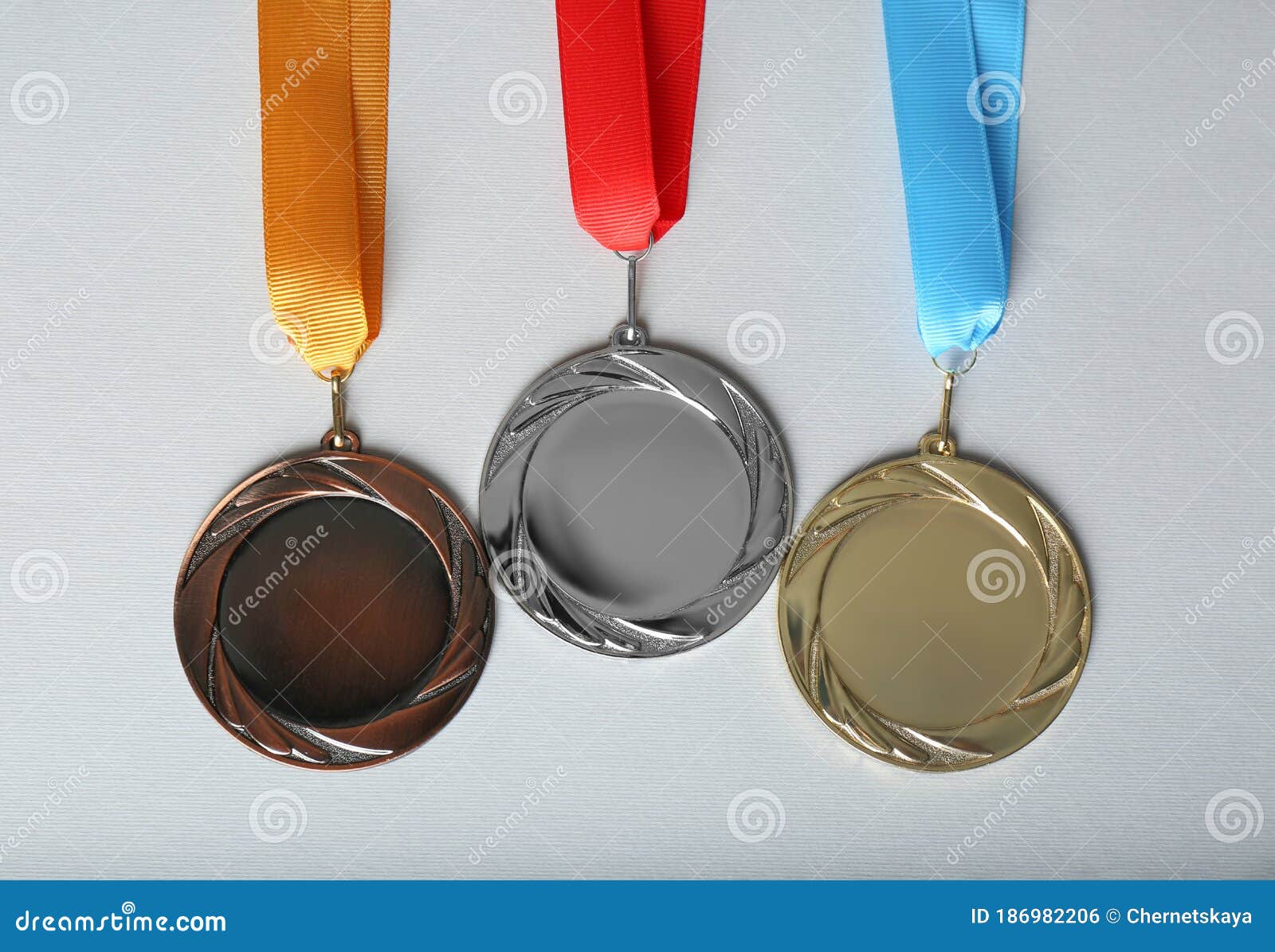 Gold, Silver and Bronze Medals on Background, Flat Lay. Space for ...