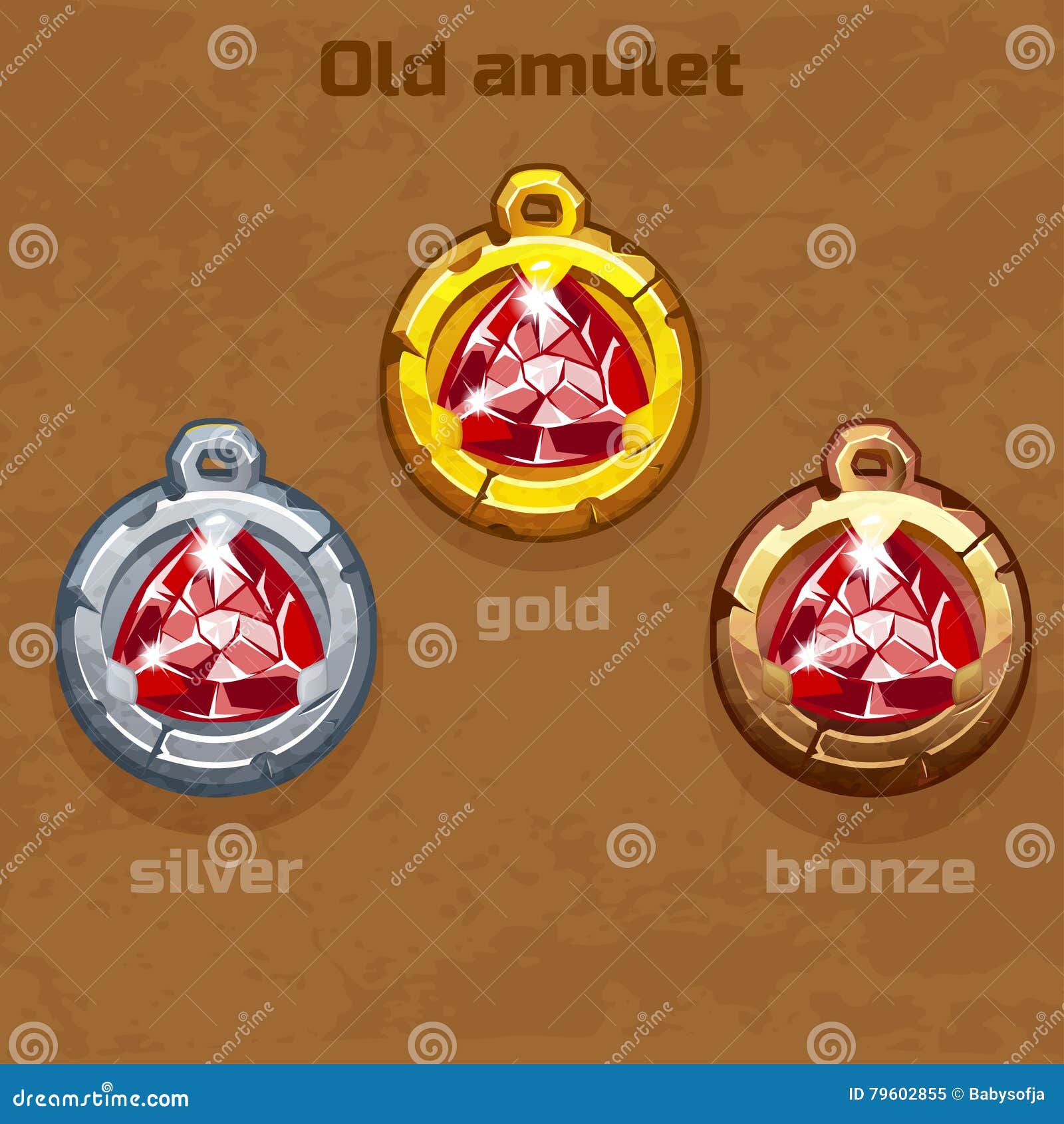Gold, Silver and Bronze Old Amulet with Jewel Stock Vector ...