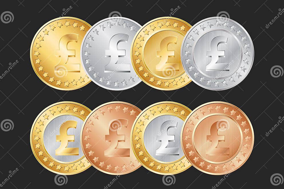 Gold, Silver and Bronze Pound Coins Stock Illustration - Illustration ...