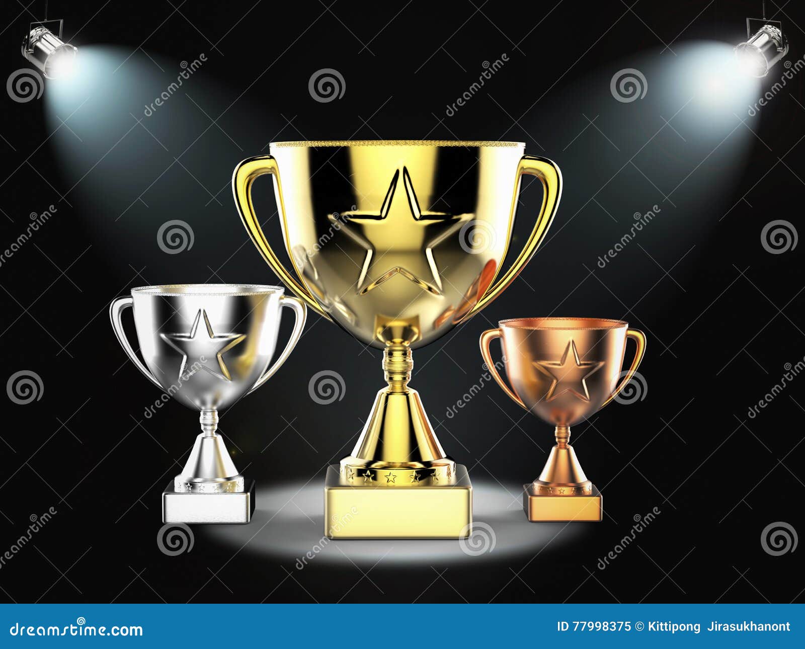 Gold, Silver and Bronze Trophy on Stage Stock Image - Image of contest ...