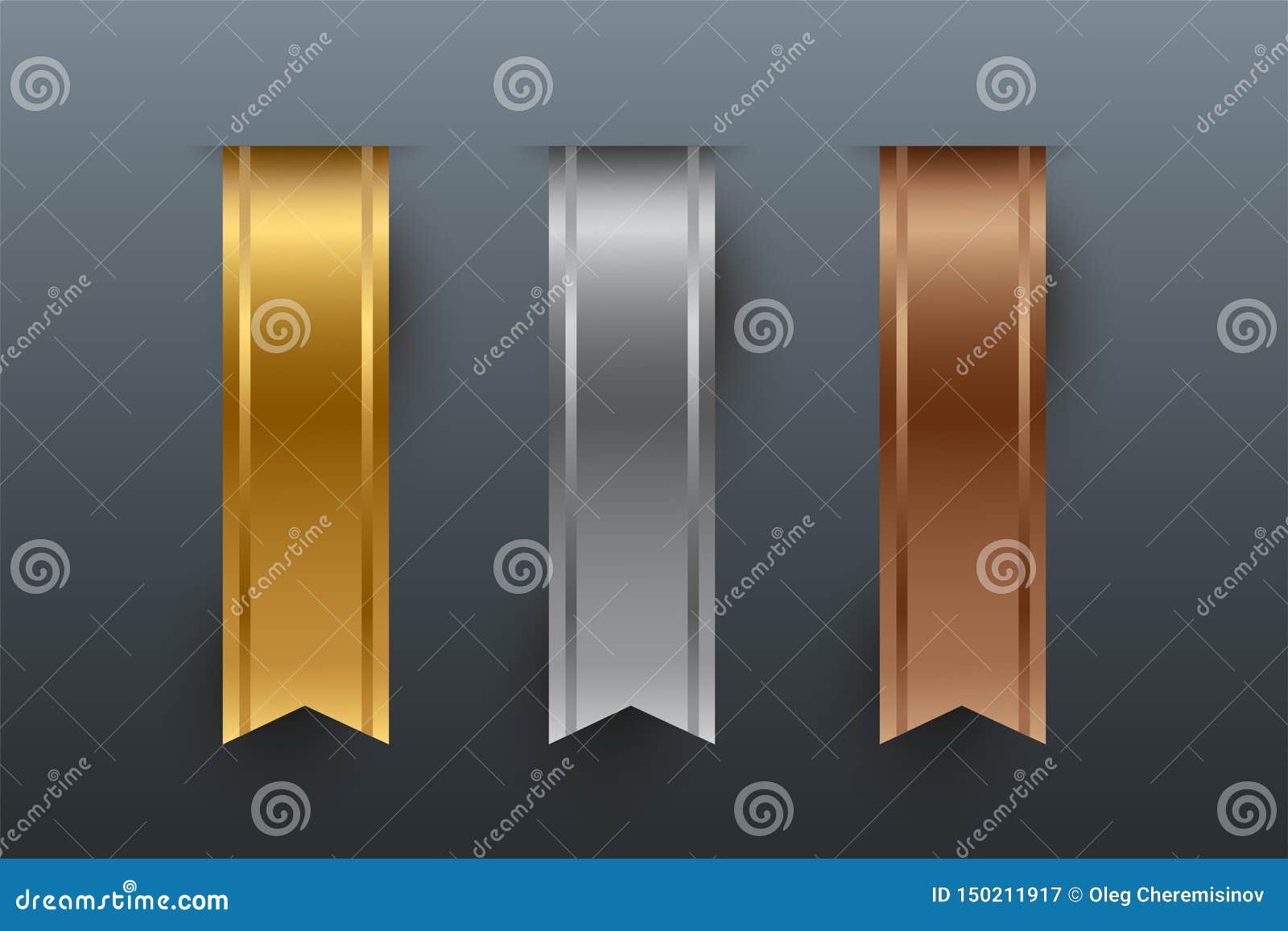 Gold, Silver, Bronze Vertical Ribbons Isolated on Gray Background ...