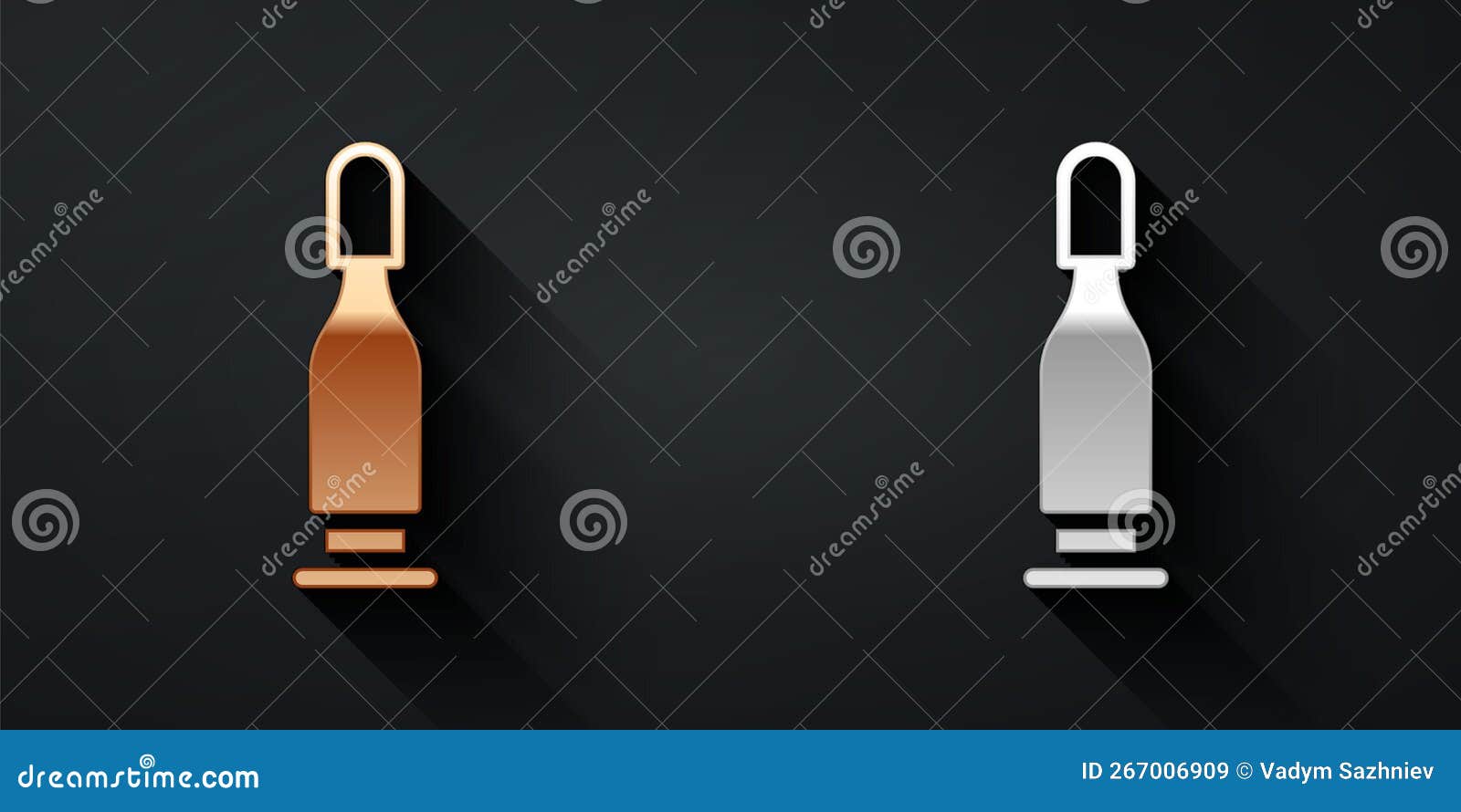 Gold and Silver Bullet Icon Isolated on Black Background. Long Shadow ...