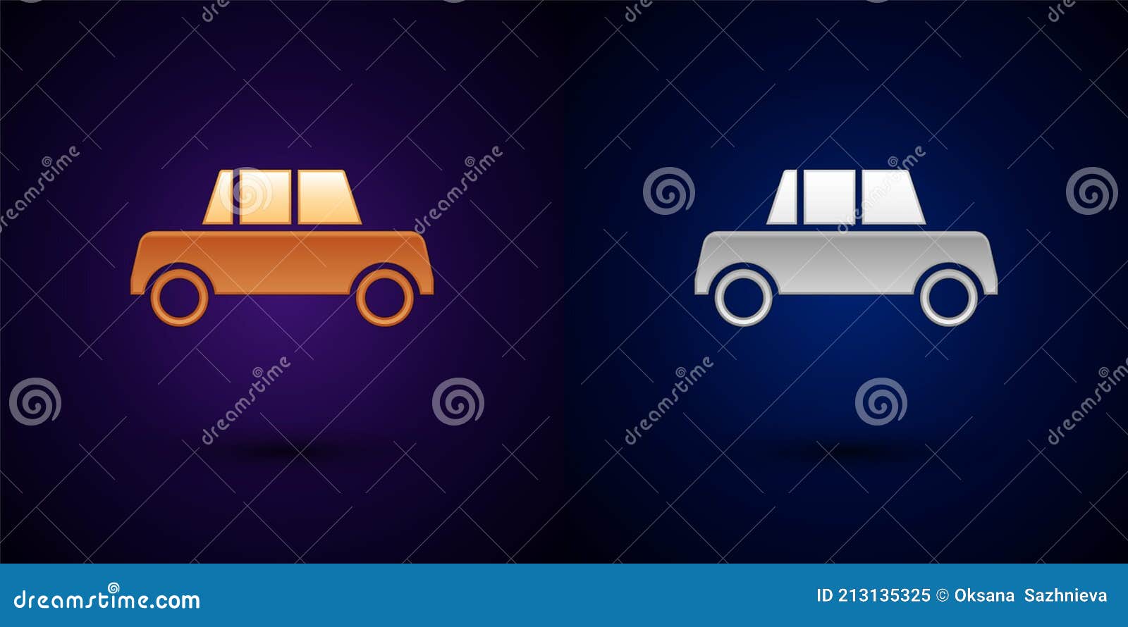 Gold and Silver Car Icon Isolated on Black Background. Front View Stock ...