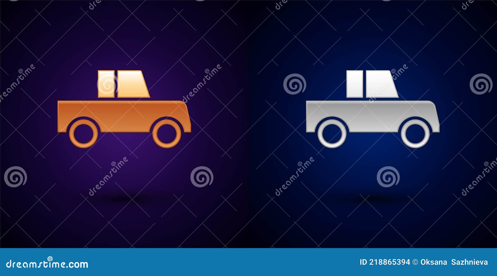 Gold and Silver Car Icon Isolated on Black Background. Front View Stock ...