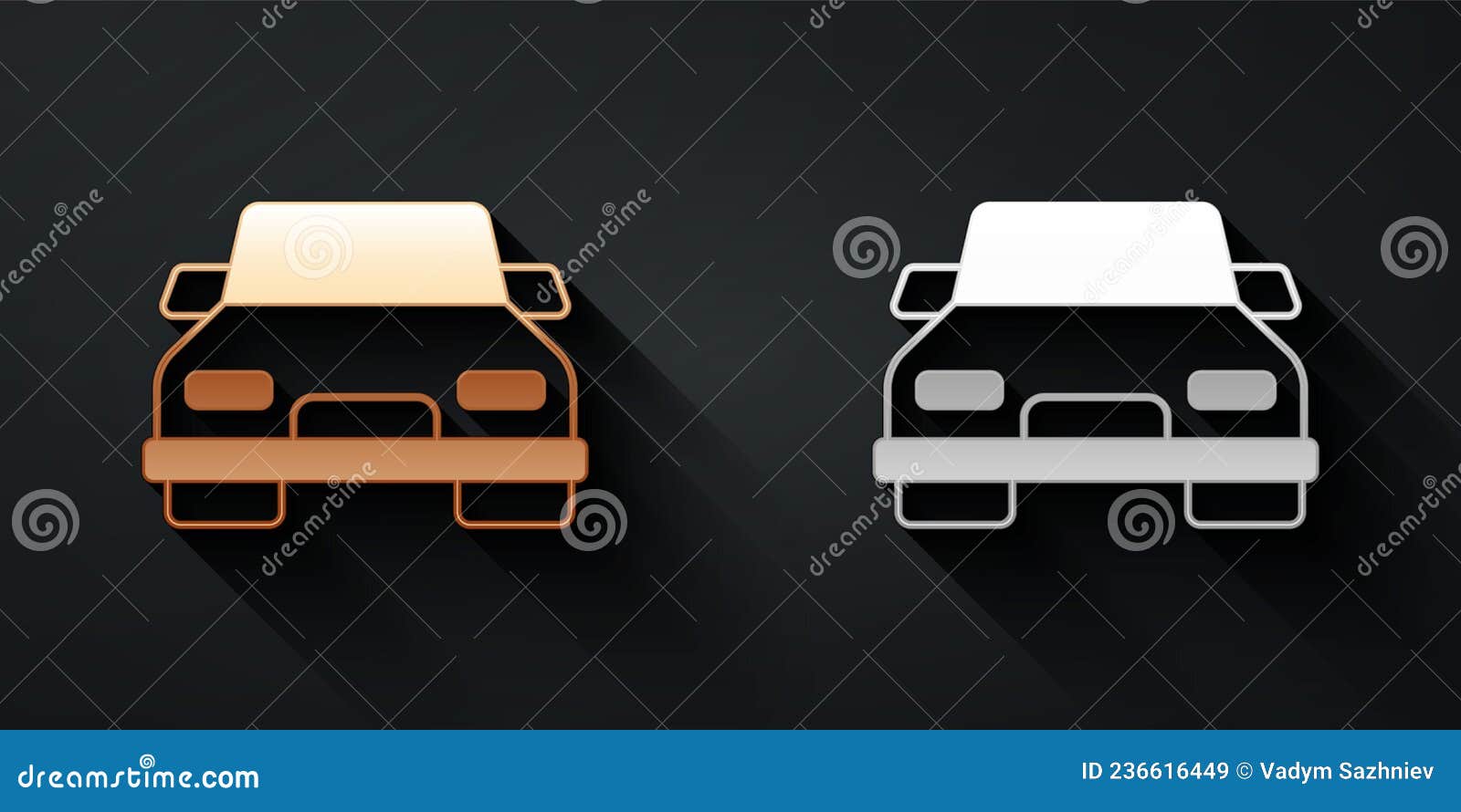 Gold and Silver Car Icon Isolated on Black Background. Long Shadow ...