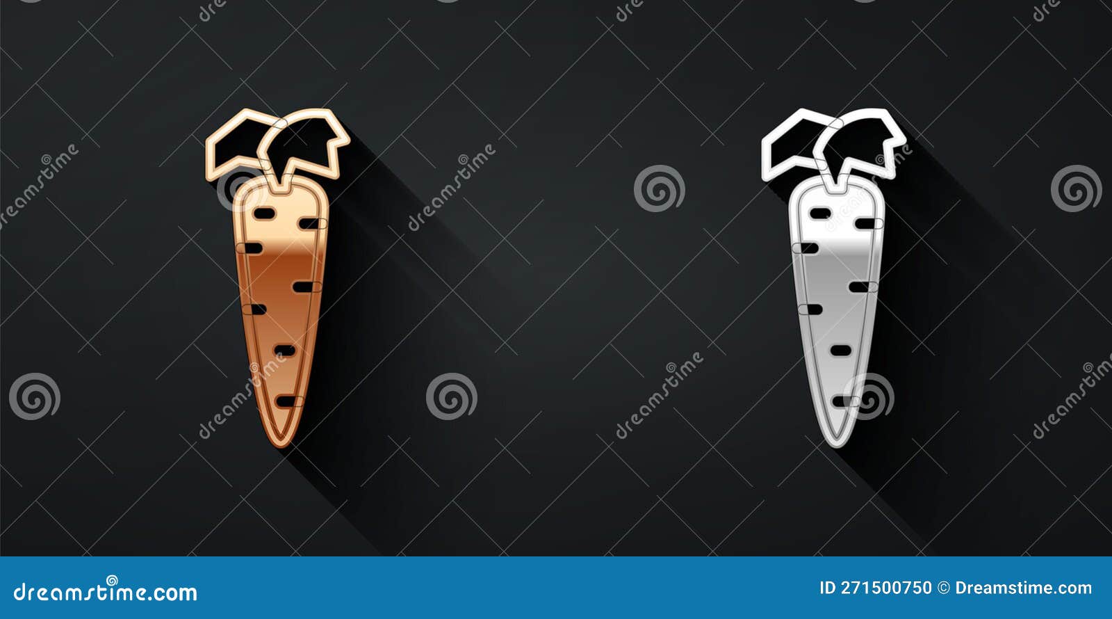 Gold and Silver Carrot Icon Isolated on Black Background. Long Shadow ...