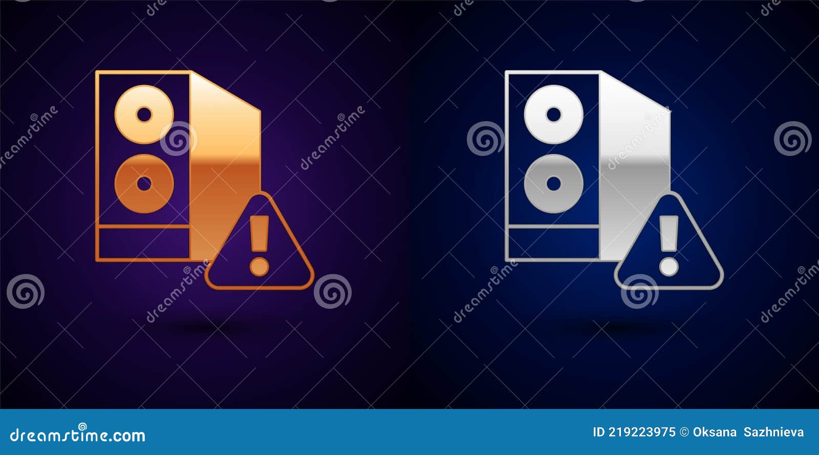Gold and Silver Case of Computer with Exclamation Mark Icon Isolated on ...