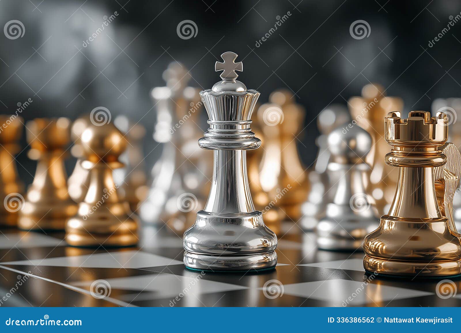 Gold and Silver Chess on Chess Board Game for Business by Generative Ai ...