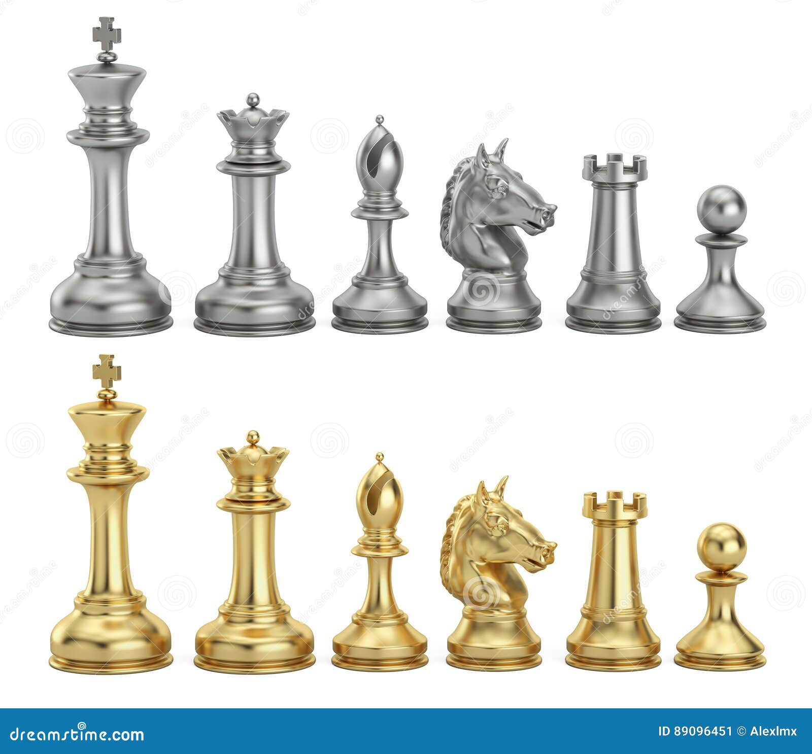 Gold and Silver Chess Figures in Row, 3D Rendering Stock Illustration ...