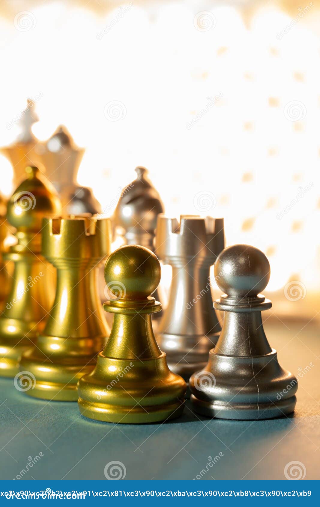 Gold and Silver Chess Pieces on a Background of Light Stock Photo ...