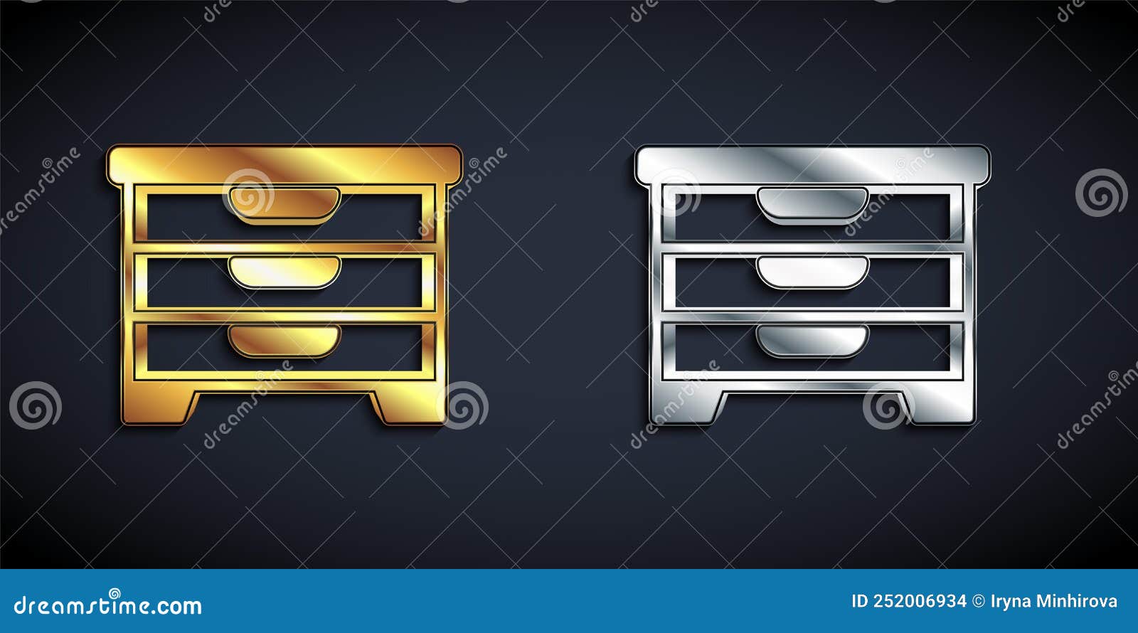 Gold and Silver Chest of Drawers Icon Isolated on Black Background ...