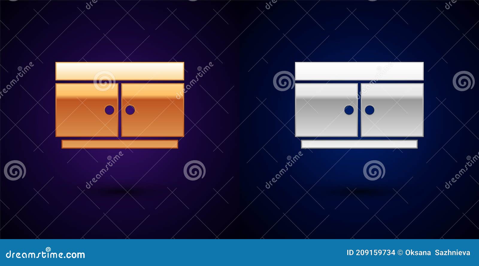 Gold and Silver Chest of Drawers Icon Isolated on Black Background ...