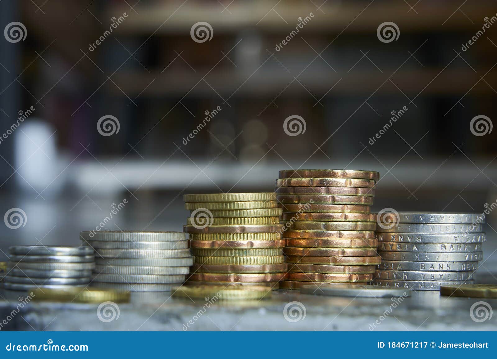 Gold and Silver Coin Stack on Blur Background Stock Image - Image of ...