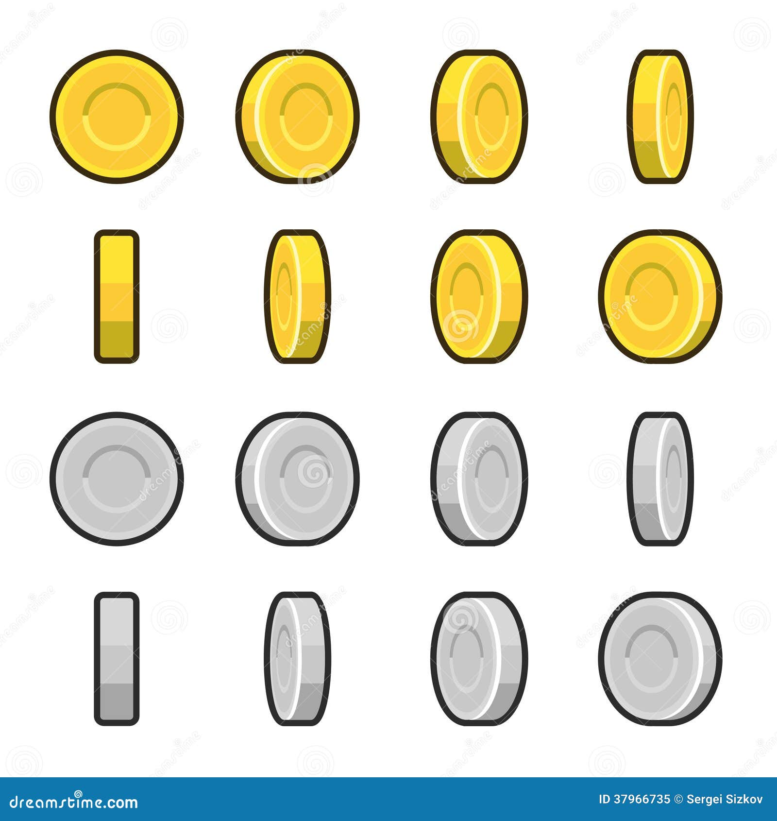 Gold and Silver Coins with Different Rotation Stock Vector ...