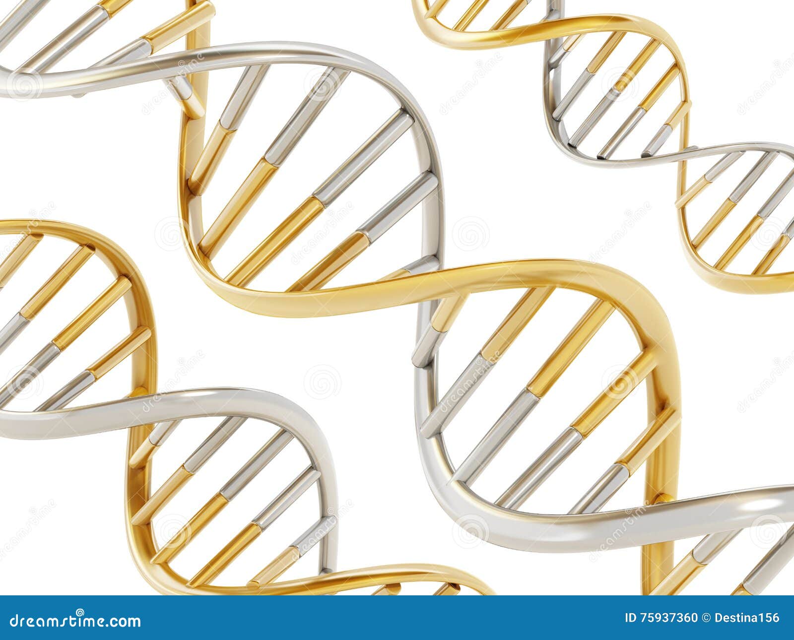 Gold and Silver Colored Dna Helix. 3D Illustration Stock Illustration ...