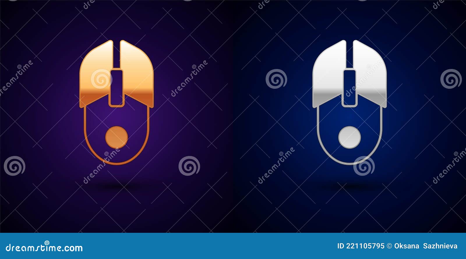 Gold and Silver Computer Mouse Icon Isolated on Black Background ...