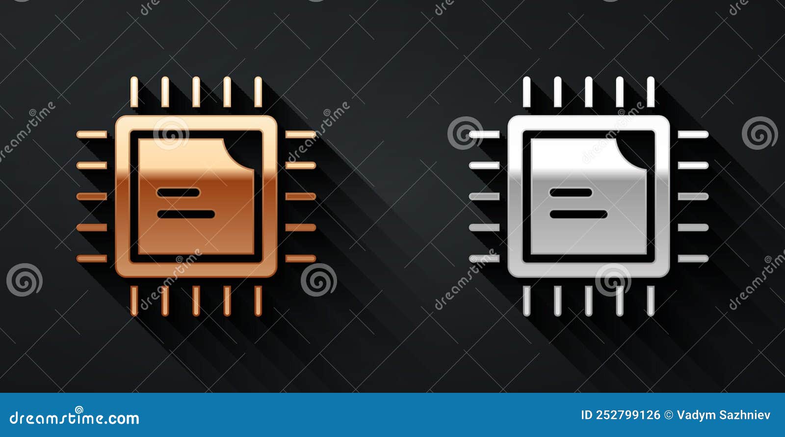 Gold and Silver Computer Processor with Microcircuits CPU Icon Isolated on Black Background ...