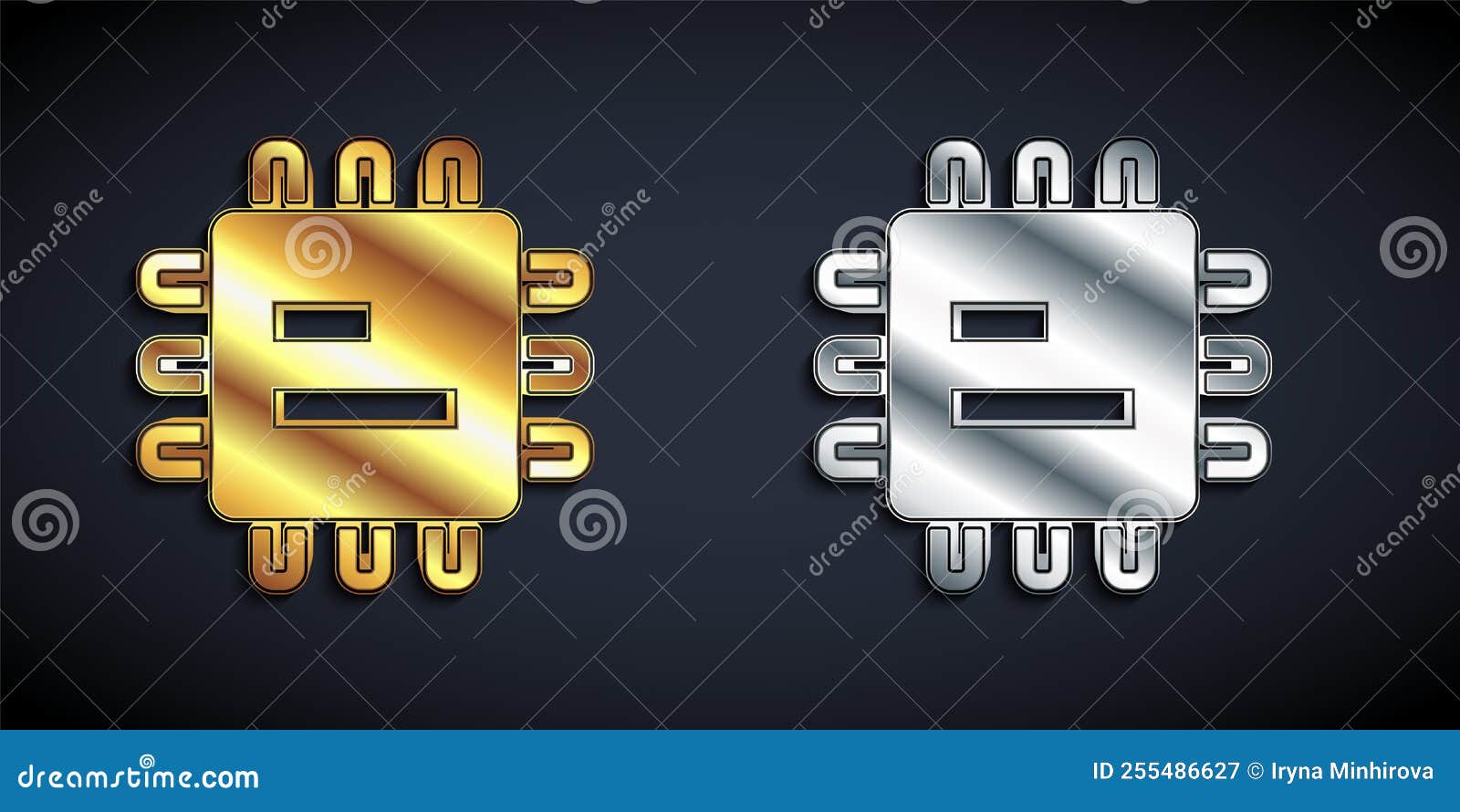 Gold and Silver Computer Processor with Microcircuits CPU Icon Isolated ...