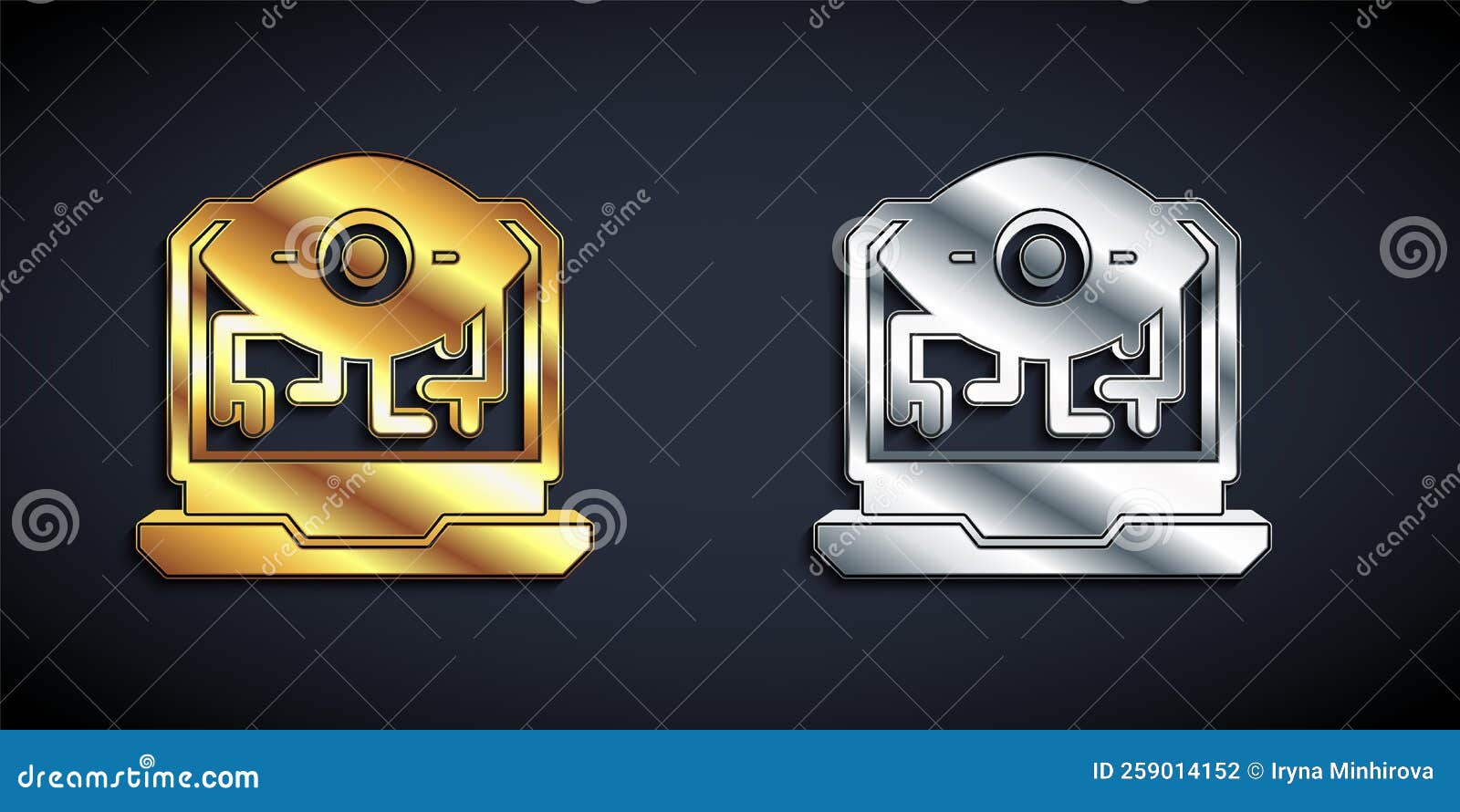 Gold and Silver Computer Vision Icon Isolated on Black Background ...