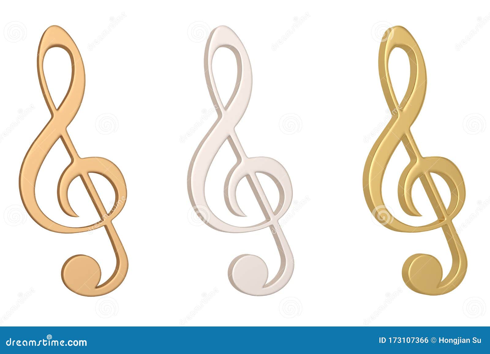 Gold Silver Copper Musical Note Isolated on White Background 3D ...