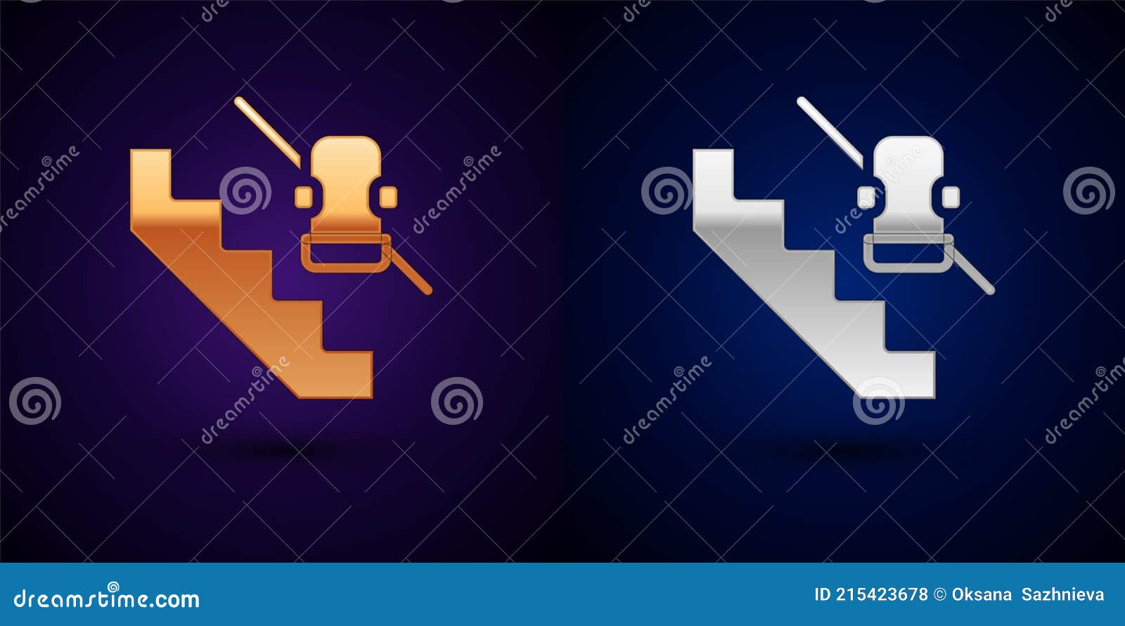 Gold and Silver Disabled Access Elevator Lift Escalator Icon Isolated ...